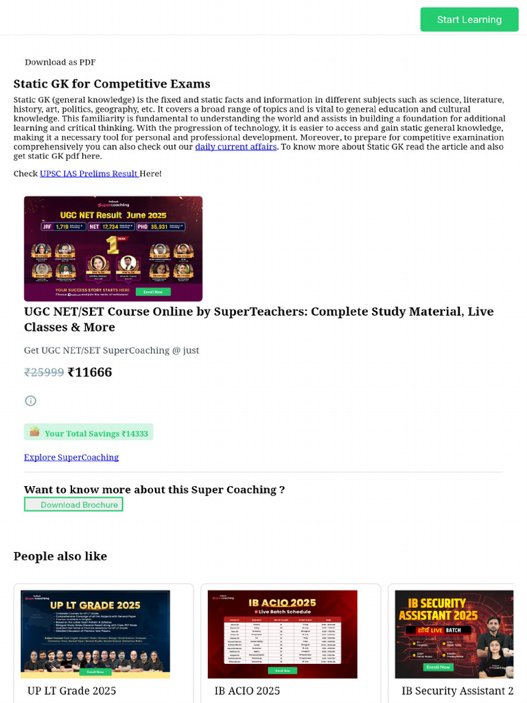 Static GK - All The Important General Knowledge Topics With Free PDF To ...