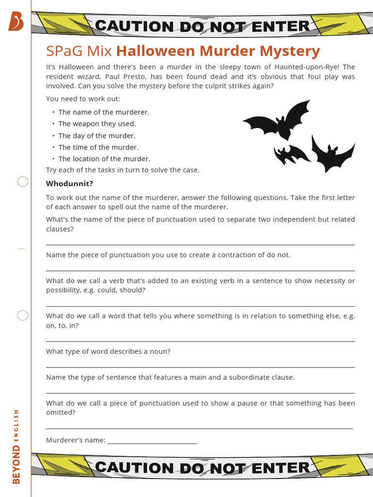 Halloween Murder Mystery Worksheet | PDF