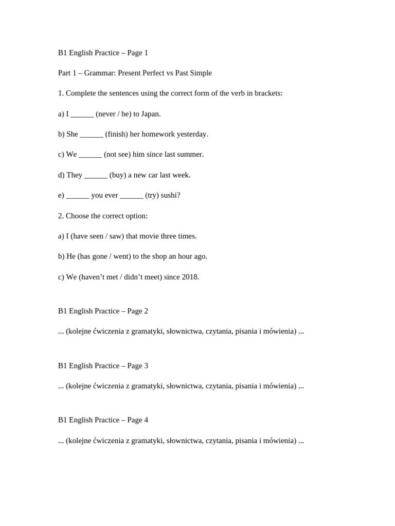 B1 English Practice 10 Pages | PDF