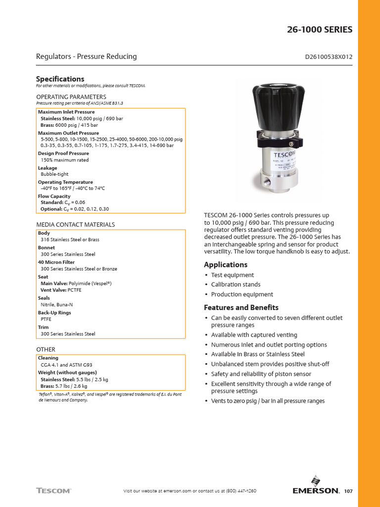 Catalog Series 26 1000 Sensor Pressure Regulator Tescom en 5322142 ...