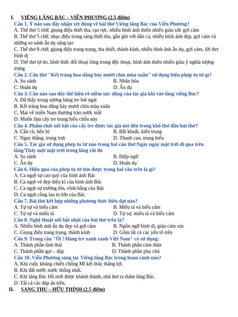 Bài Tập Trắc Nghiệm Vlb - Sang Thu | PDF