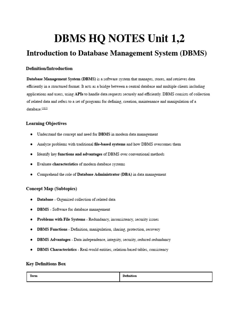DBMS HQ Notes Unit 1,2 | PDF | Databases | Conceptual Model
