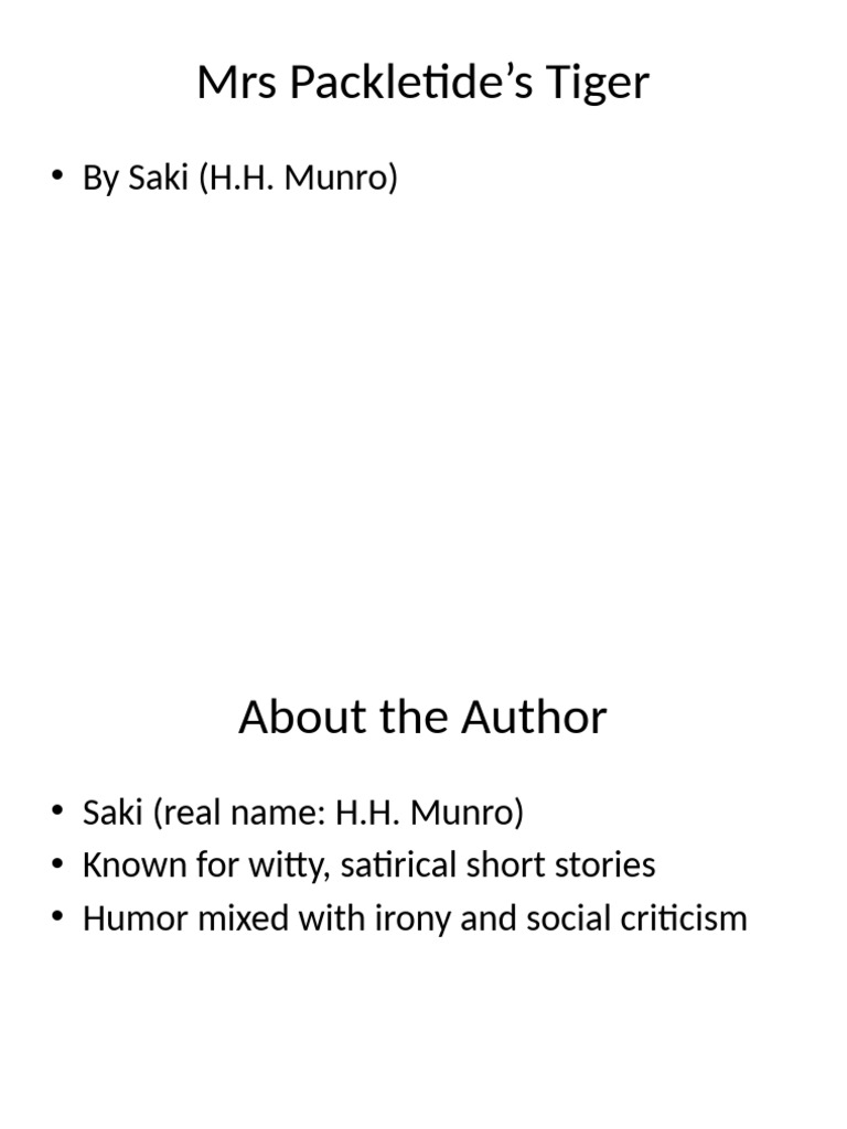 Mrs. Packletide's Tiger: A Satirical Tale | PDF