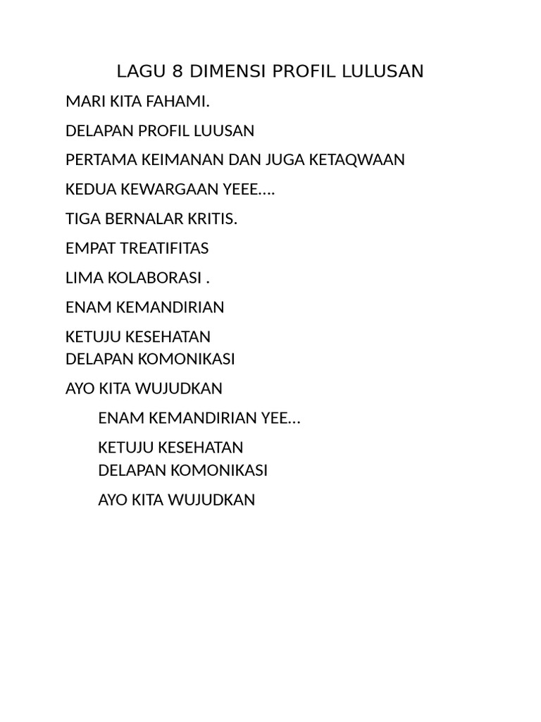 Lagu 8 Dimensi Profil Lulusan | PDF