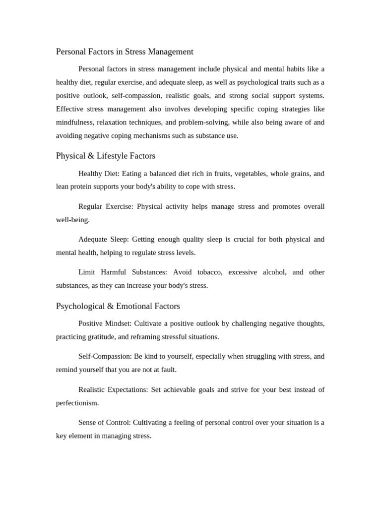 Stress Management Factors | PDF