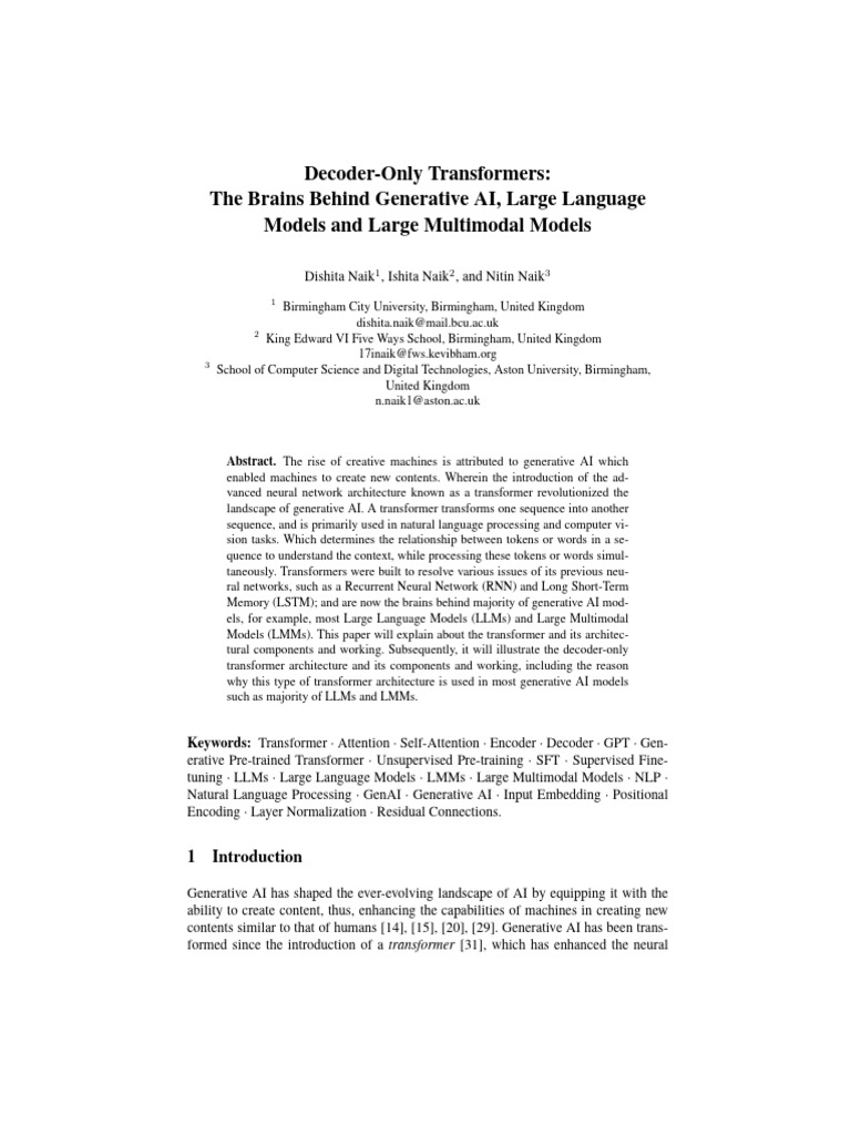Decoder Only Transformers The Brains Behind Generative AI LLMs and LMMs ...