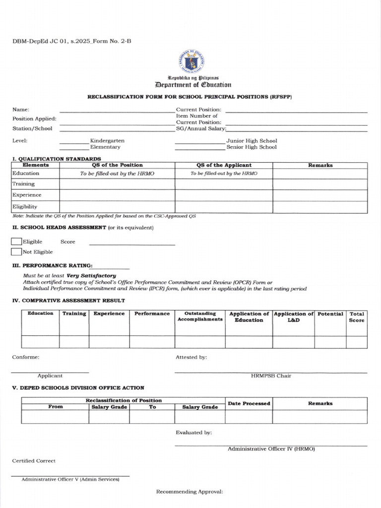 Reclassification Form For School Head | PDF