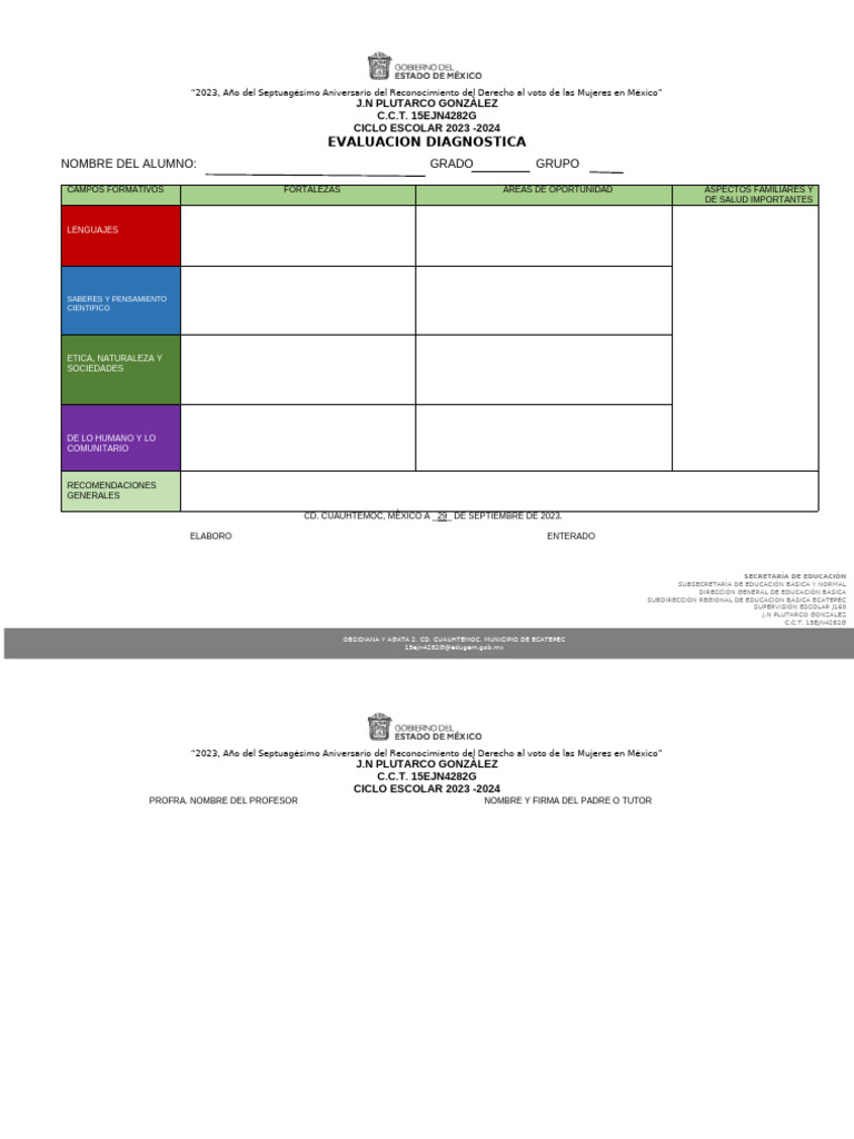 Formato Evaluaciòn Diagnostica | PDF | Aprendizaje