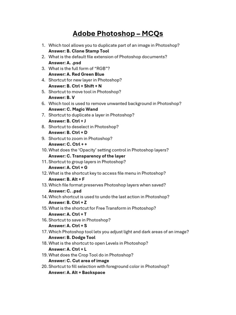 3ds & Photoshop MCQ Question Bank | PDF | Adobe Photoshop | Software