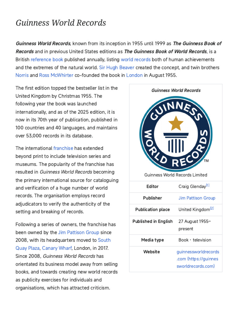 History of Guinness World Records | PDF