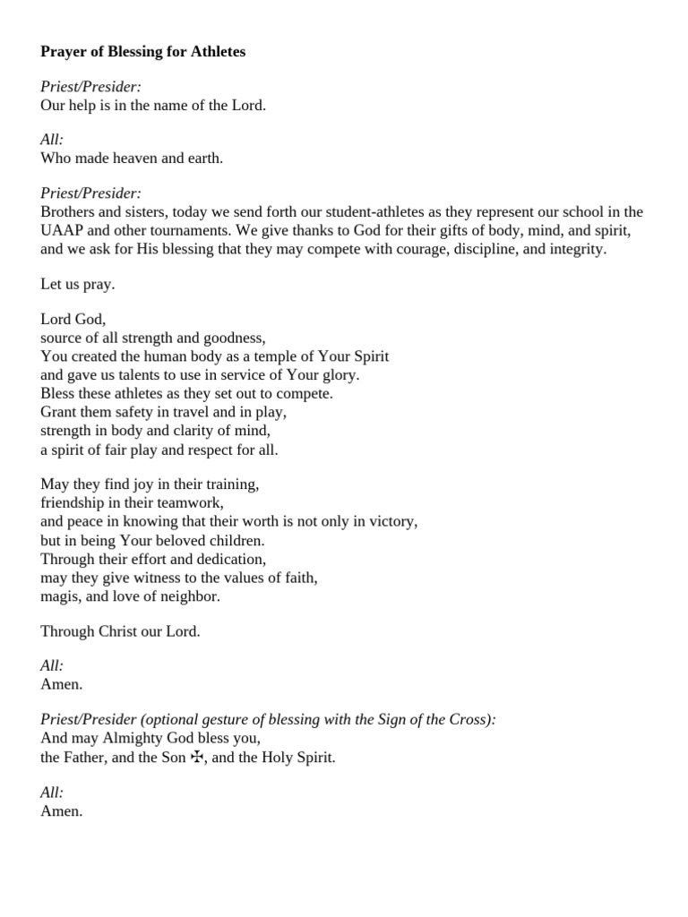 Blessing Prayer for Student-Athletes | PDF