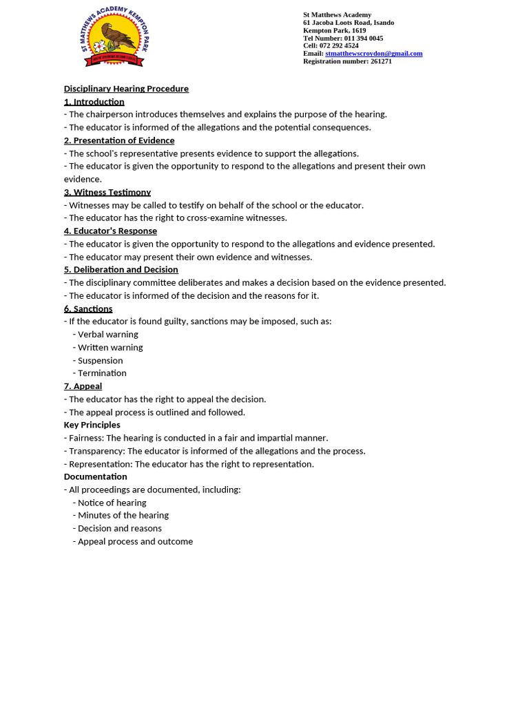 Disciplinary Hearing Procedure Guide | PDF