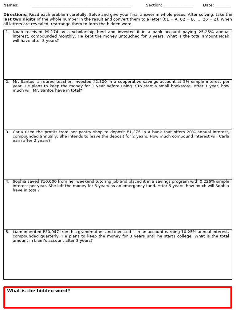 Simple and Compound Interest Quiz | PDF | Interest | Private Sector