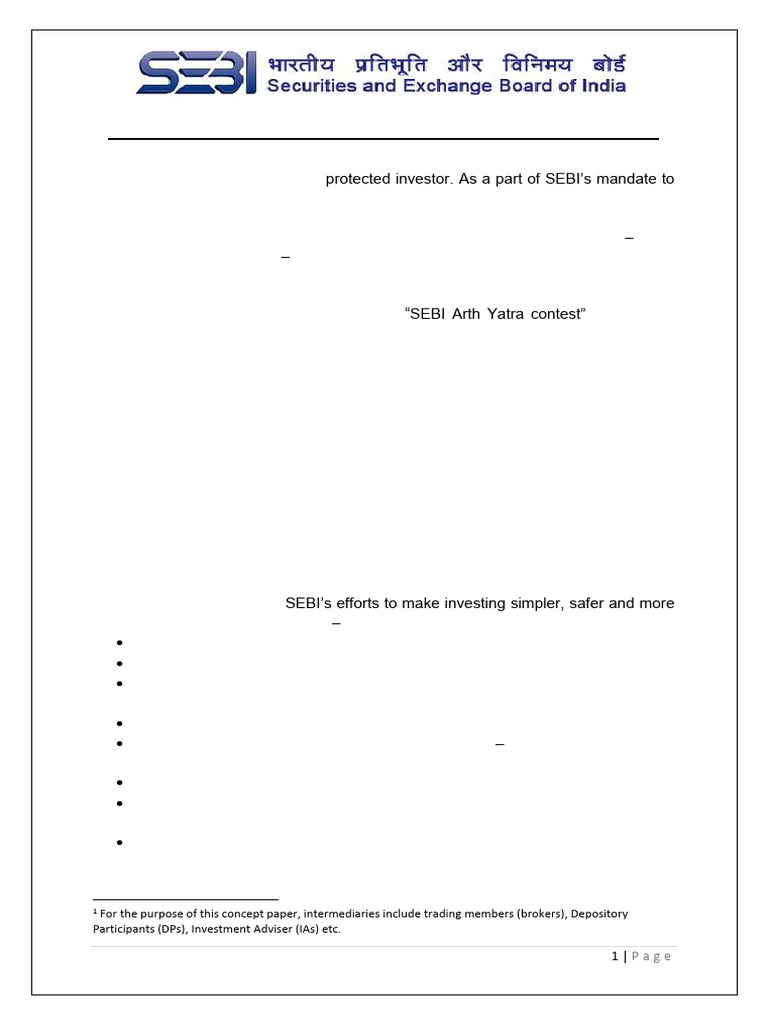 Concept Paper For SEBI Arth Yatra Eng | PDF | Securities (Finance)