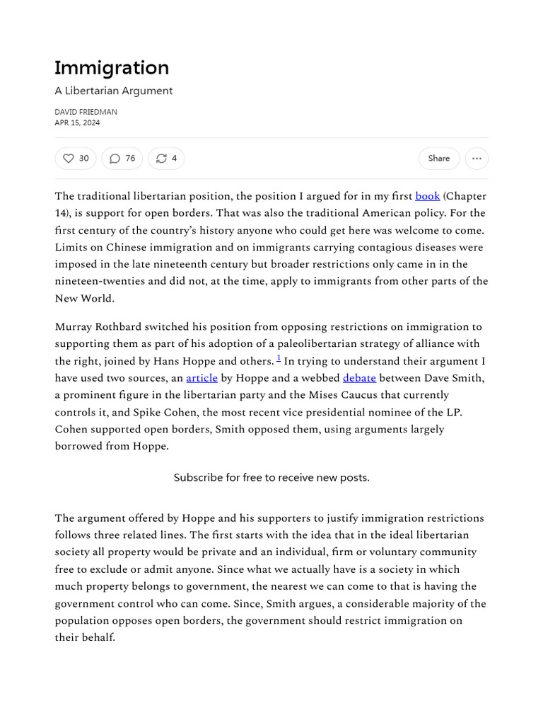 Libertarian Views on Immigration Policy | PDF | Immigration | Property