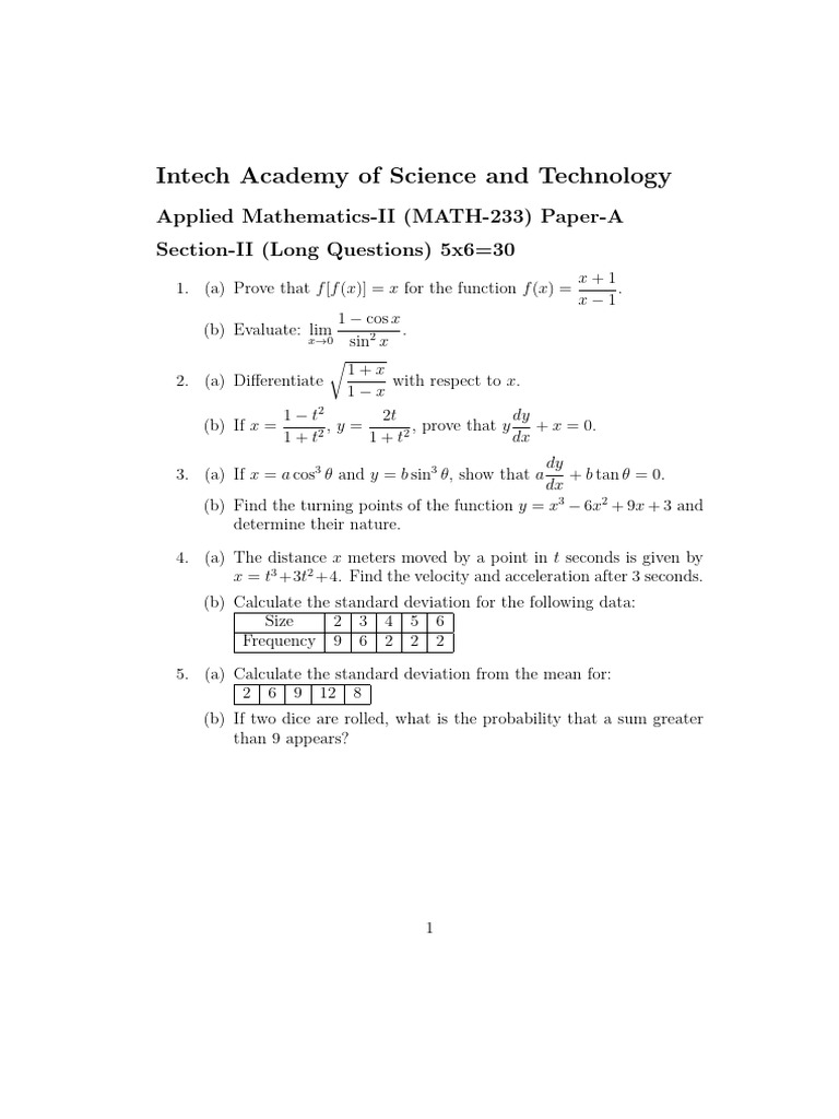 Intech Academy of Science and Technology: Applied Mathematics-II (MATH ...
