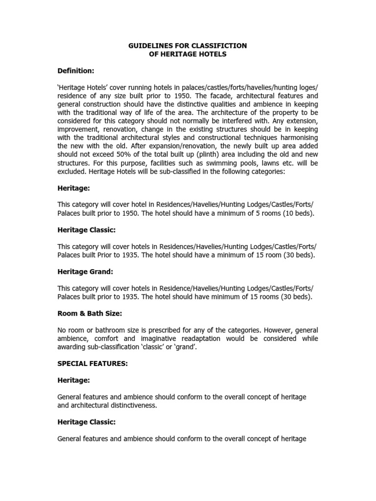 Heritage Hotels Classification | PDF | Bar | Hotel