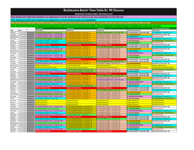 Brahmastra - Complete Time Table-1 | PDF