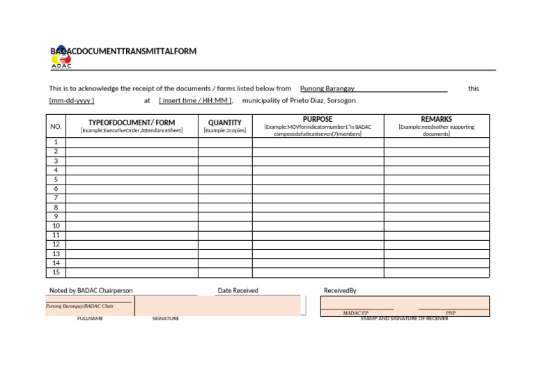 BADAC Document Transmittal Form | PDF