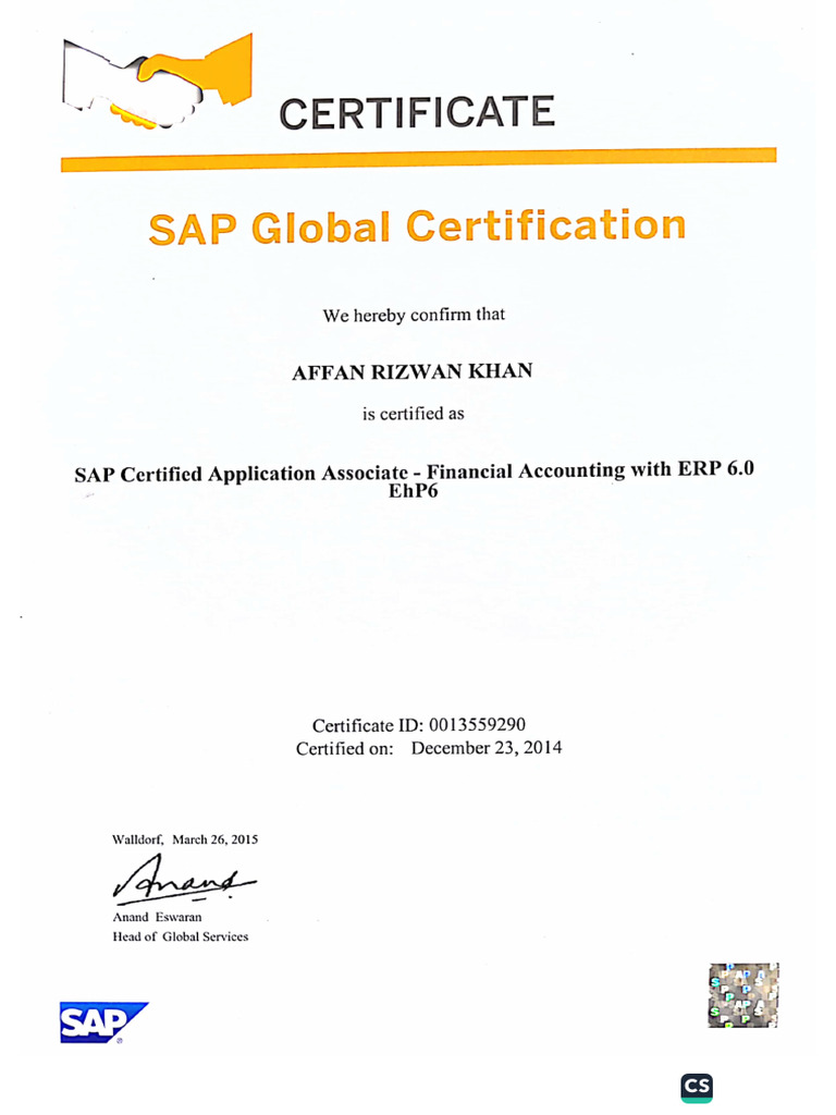 SAP Certificate | PDF