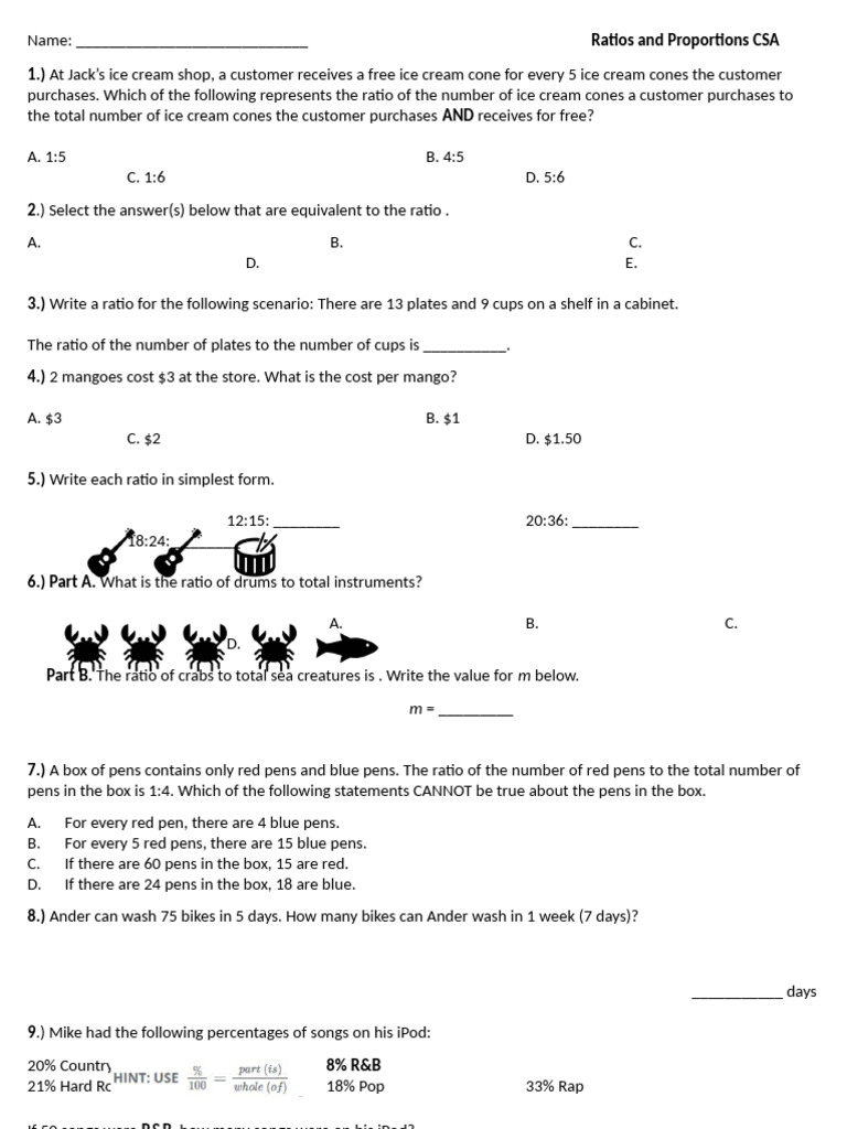 Ratios and Proportions Practice Worksheet | PDF | Ratio