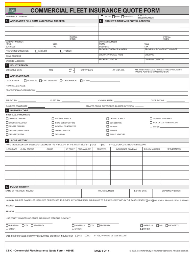Commercial Fleet Insurance Quote Form | PDF | Insurance | Deductible