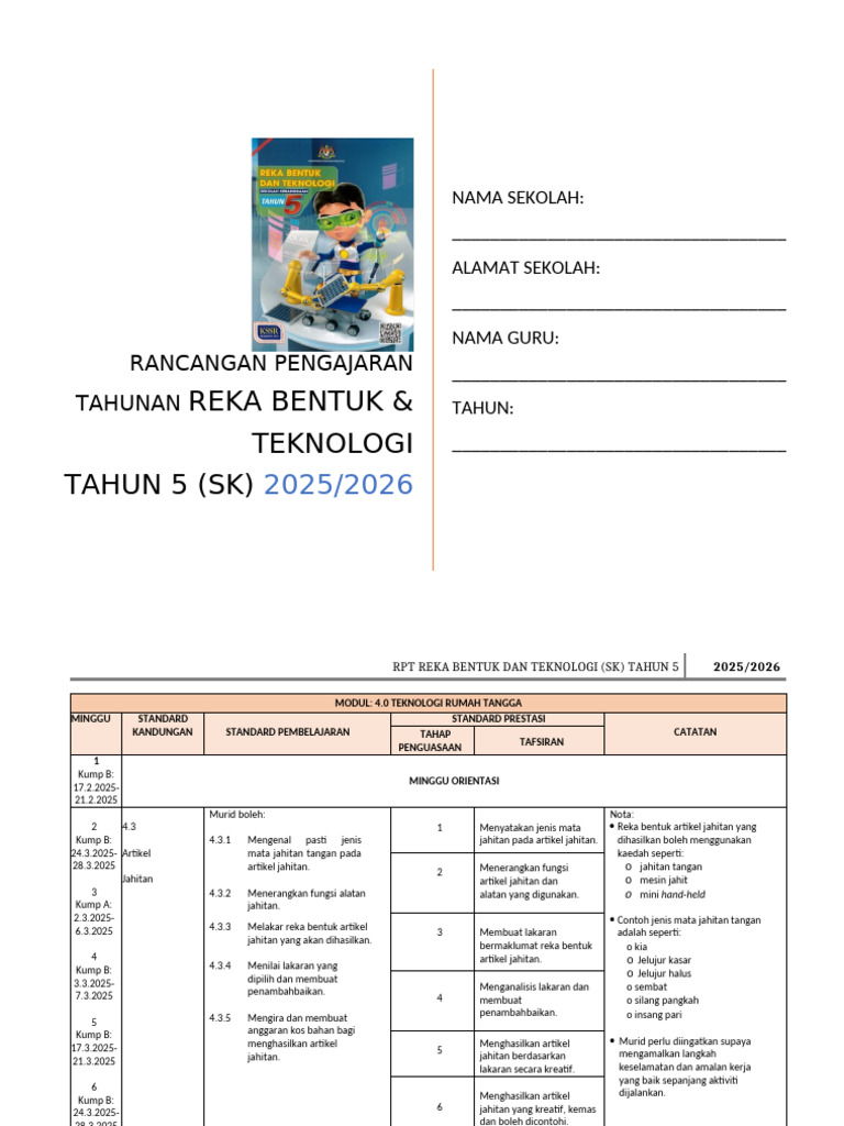 RPT RBT Tahun 5 2025 | PDF