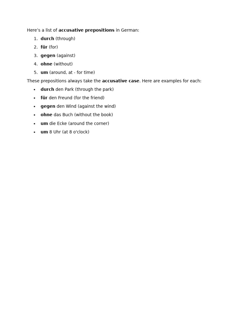 Accusative Prepositions in German | PDF