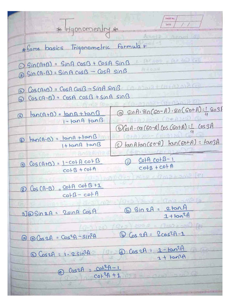 Maths Book 1 Trigonometry Hand Written Notes | PDF