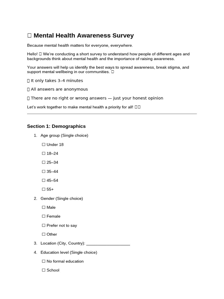 Mental Health Awareness Survey Insights | PDF | Mental Health | Social ...