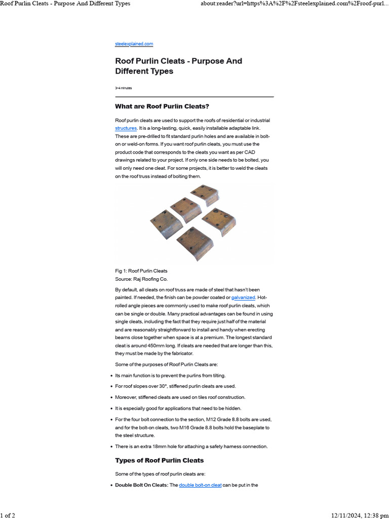 Roof Purlin Cleats - Purpose and Different Types | PDF | Roof | Civil Engineering