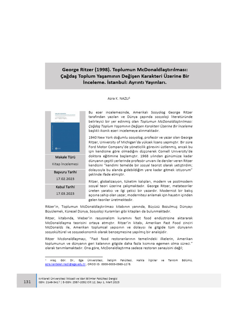 George Ritzer 1998 Toplumun McDonaldlast | PDF