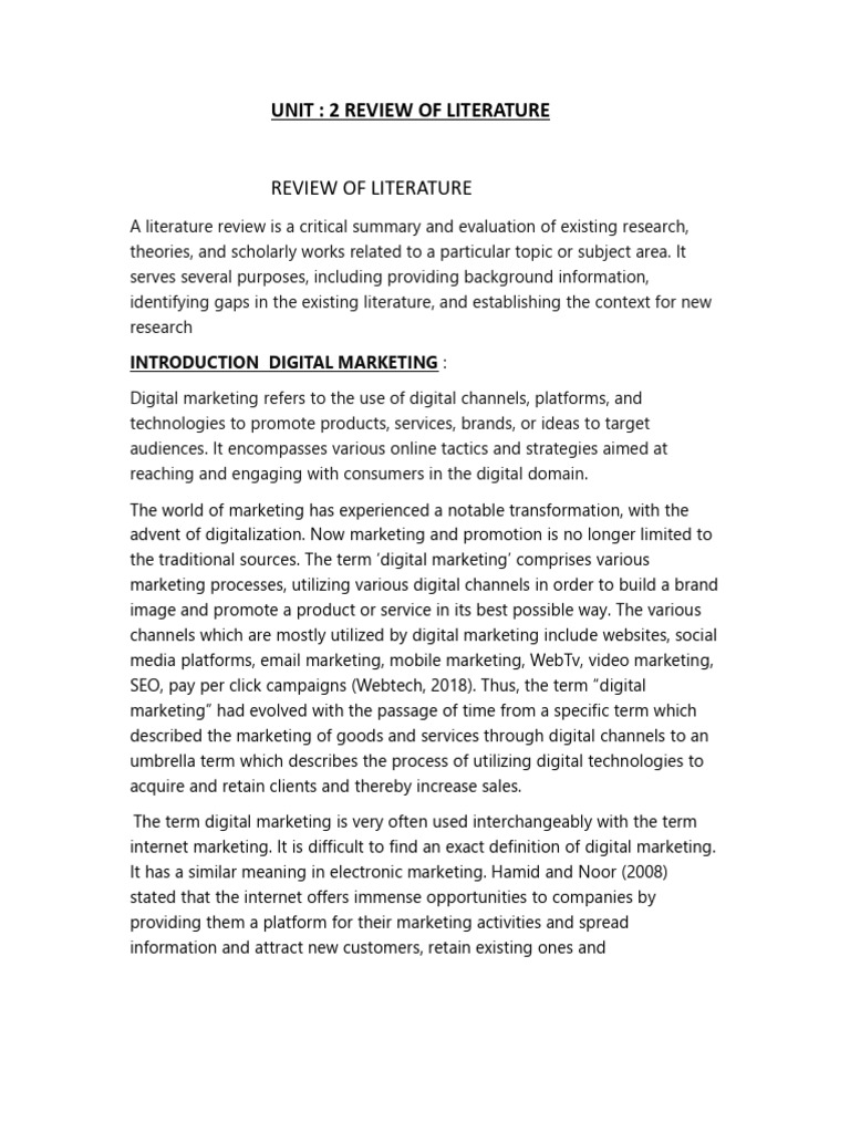 Mama's UNIT 2 REVIEW OF LITRATURE (DIGITAL MARKETING) | PDF | Digital Marketing | Marketing