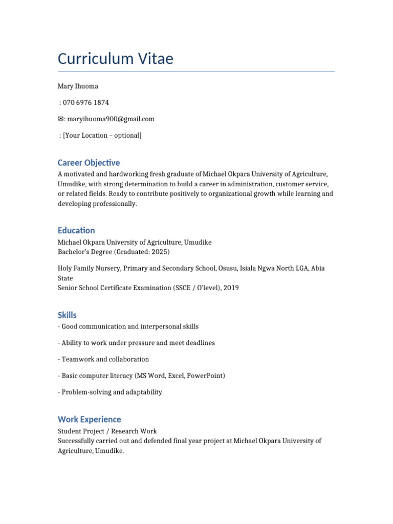 Mary Ihuoma CV | PDF