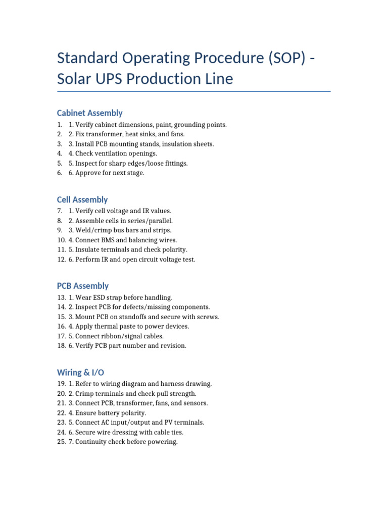 Solar UPS Assembly SOP Guide | PDF | Printed Circuit Board | Electrical ...