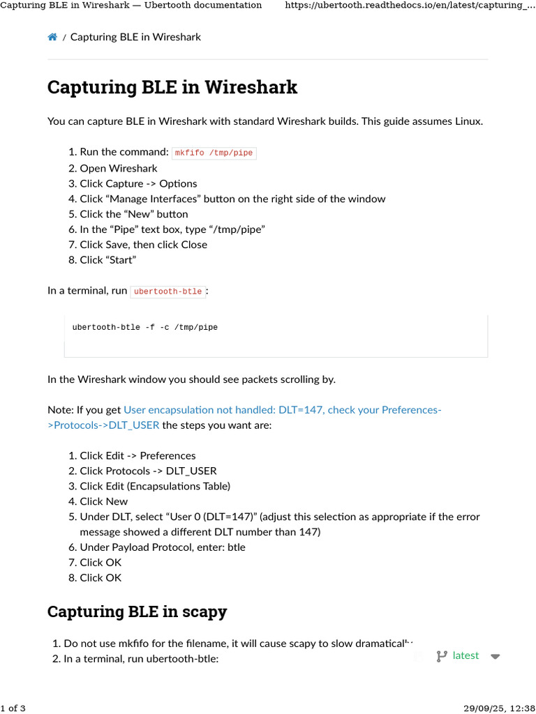 Capturing BLE in Wireshark - Ubertooth Documentation | PDF | Computer Architecture | Computer ...