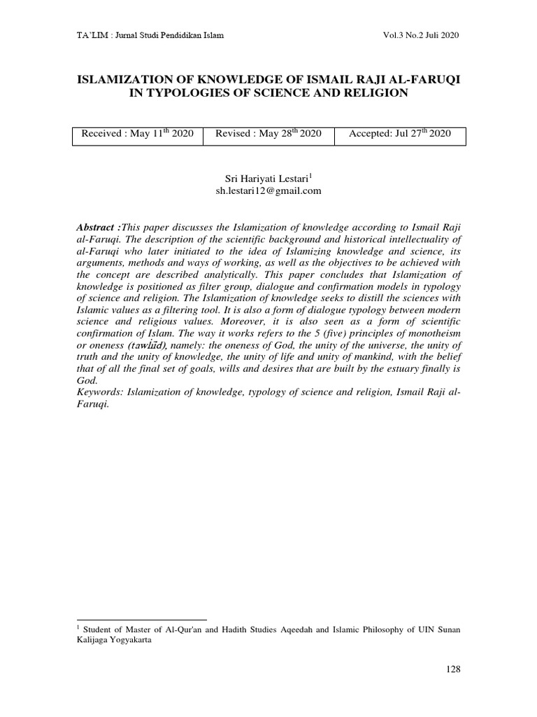 Islamization of Knowledge of Ismail Raji Al-Faruqi | PDF | Knowledge ...