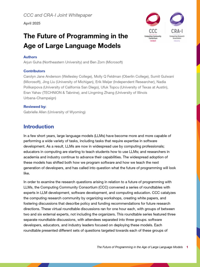 CCC - CRA I Whitepaper - The Future of Programming in The Age of Large Language Models | PDF ...