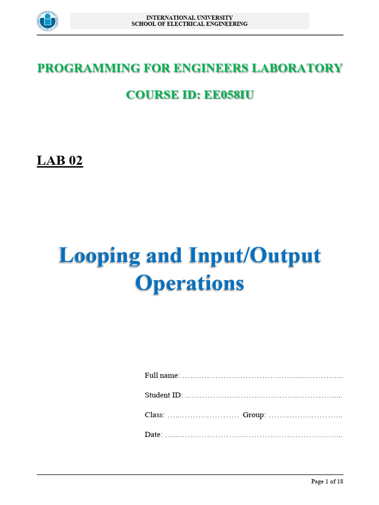 Lab2-Looping and IO Operations | PDF | Computer Science | Computer Engineering