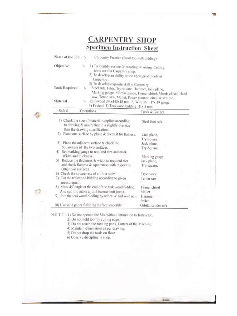 Carpentry Shop | PDF
