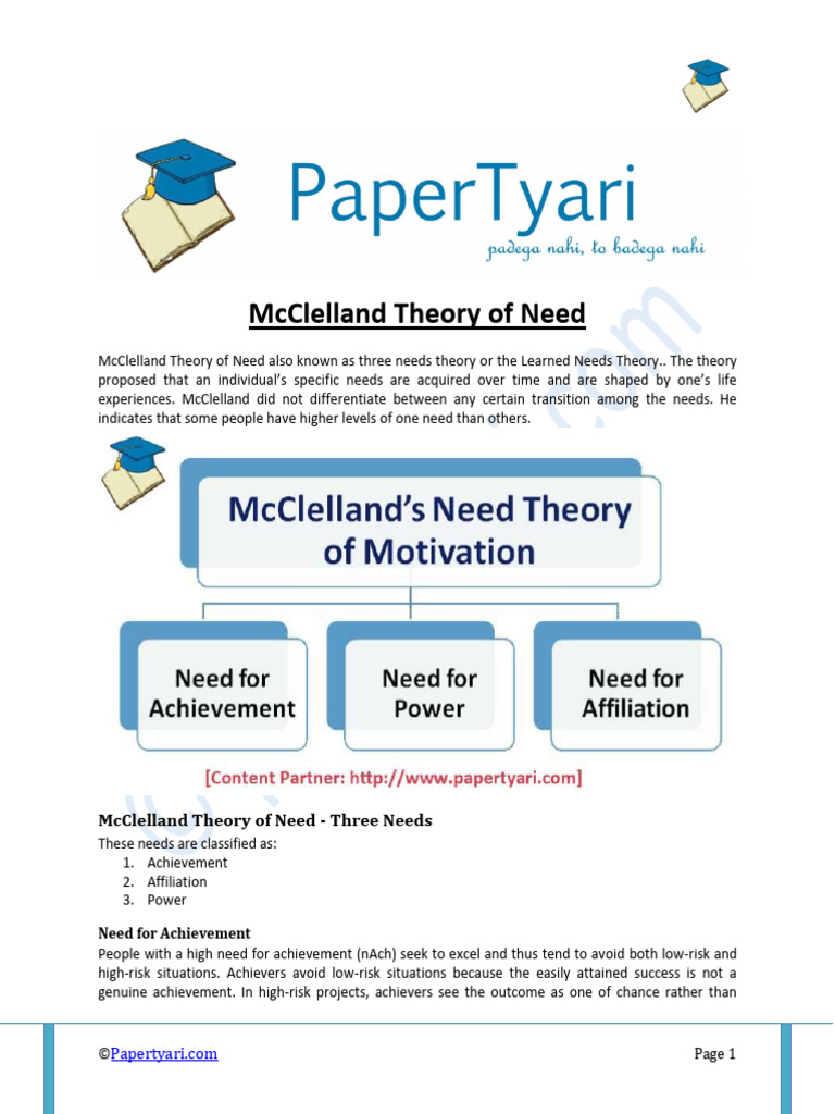 McClelland's Three Needs Theory Explained | PDF