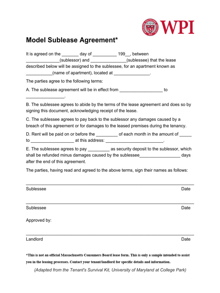 Model Sublease Agreement NEW | PDF