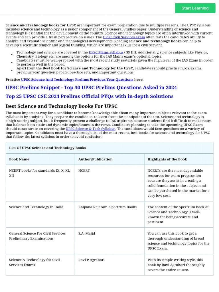 Best Science and Technology Books For UPSC 2025 | PDF