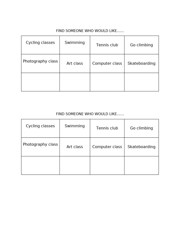 Find Someone Who Would Like Sheet | PDF