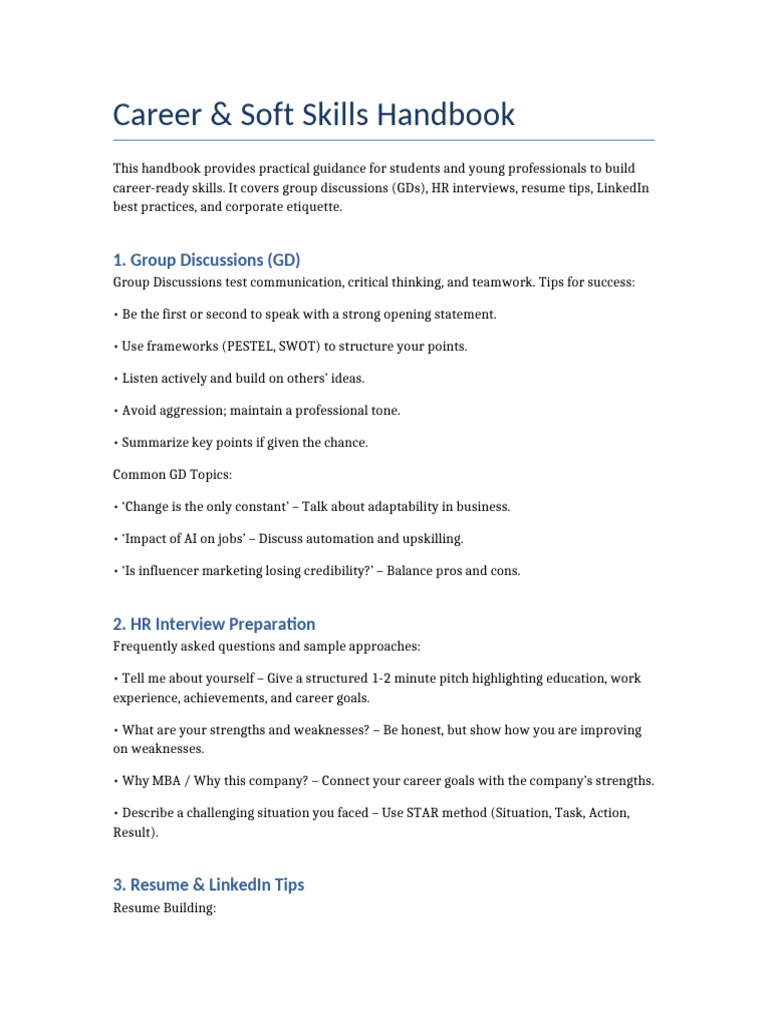 Career Soft Skills Handbook | PDF | Skill | Linked In