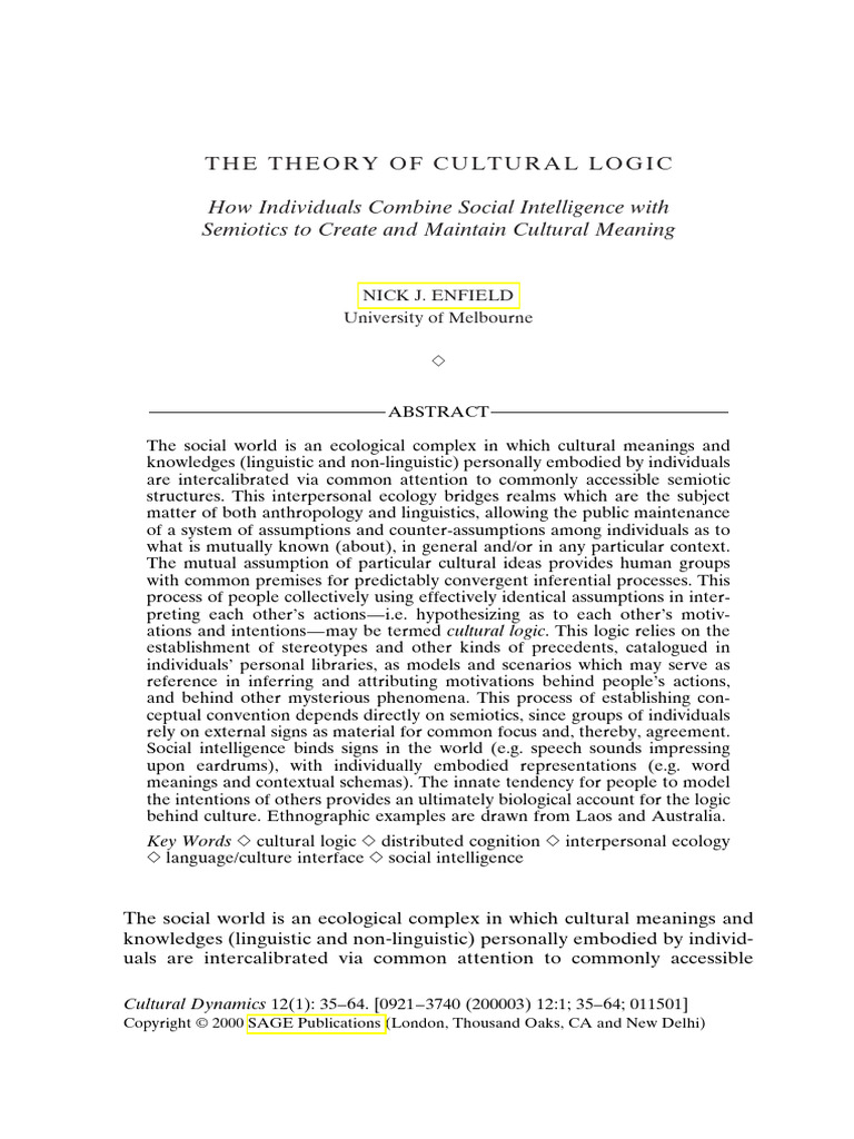 The Theory of Cultural Logic - How Individuals Combine Social Intelligence With Semiotics To ...