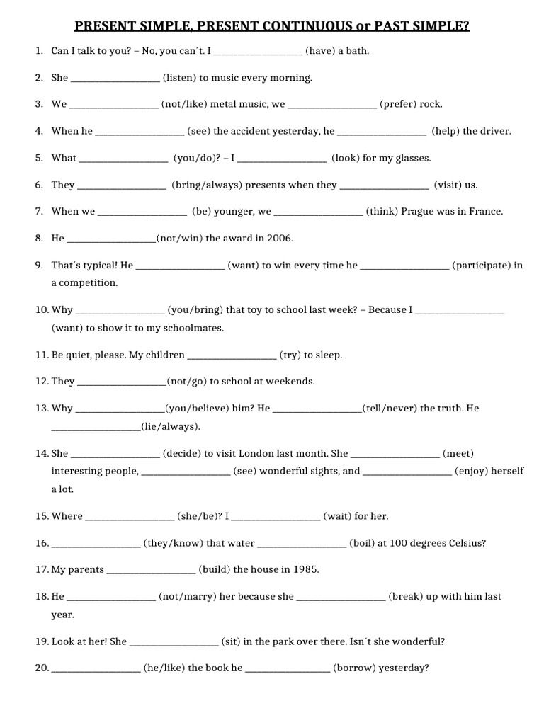 Present Simple Present Continuous Past Simple Grammar Drills 98887 ...