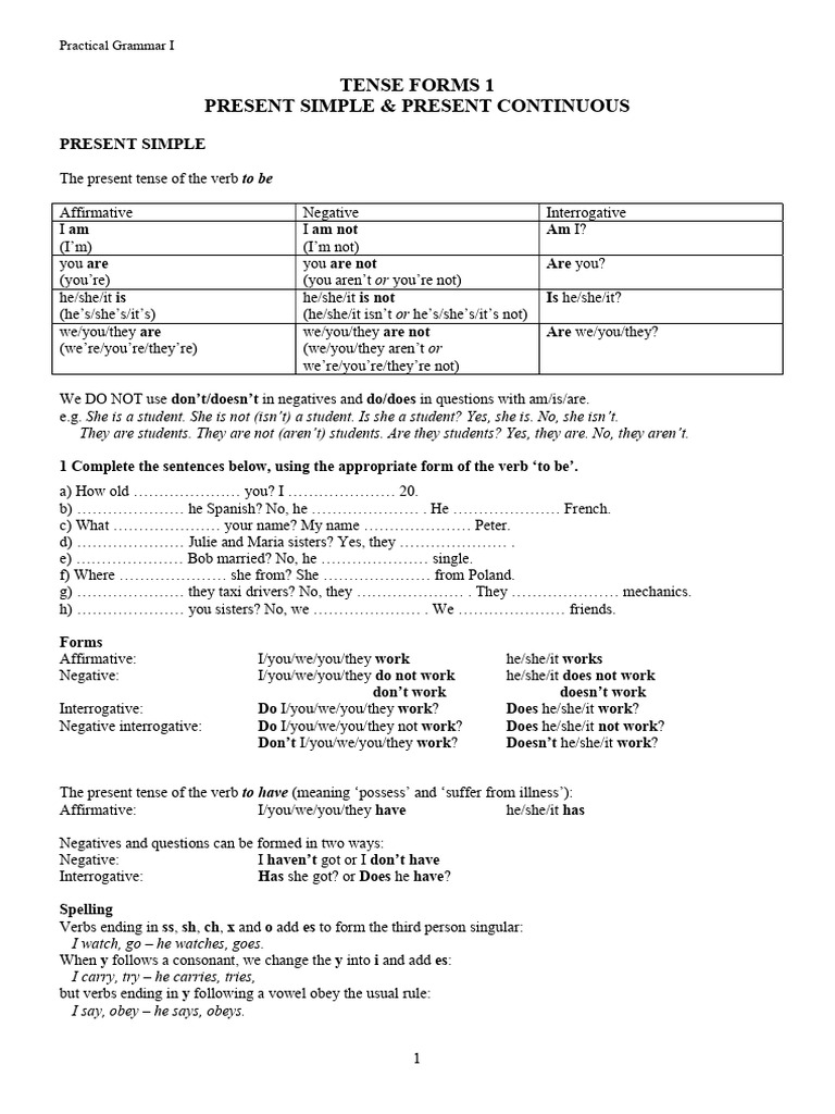 Tenses 1 NEW Present Simple and Continuous | PDF | Syllable | Linguistics