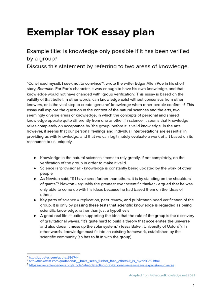 TOK Essay Plan (Exemplar) | PDF | Knowledge | Science