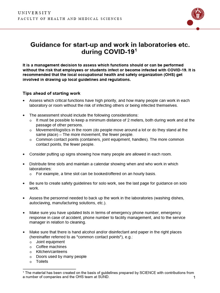 Guidance For Work in Labs During COVID-19 | PDF | Laboratories | Waste